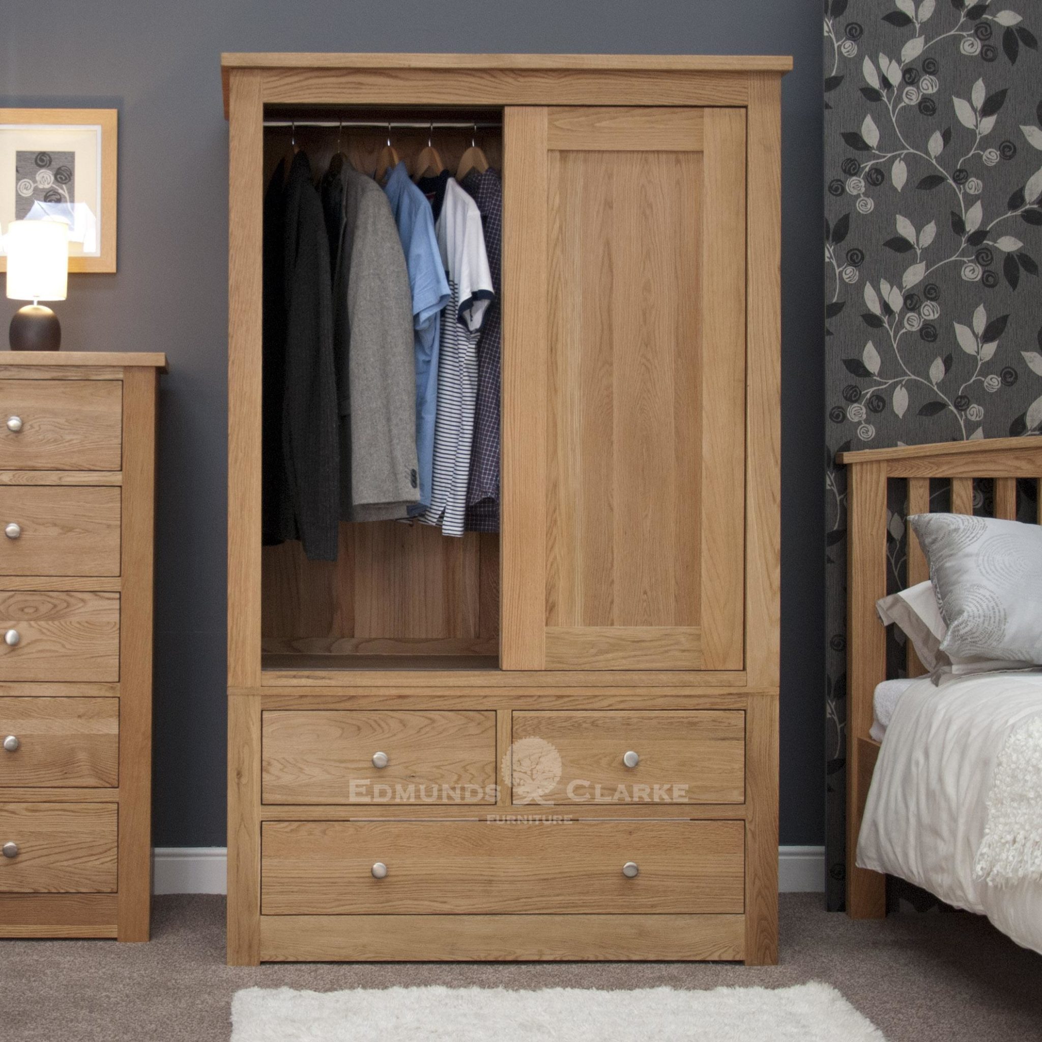 Woodbridge Oak Gents Wardrobe - Edmunds and Clarke Furniture