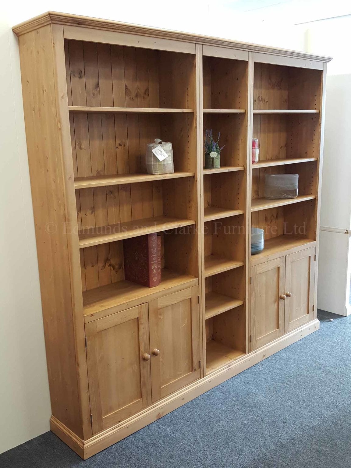 Bespoke Wide Pine Bookcase With Doors | Edmunds & Clarke Lts