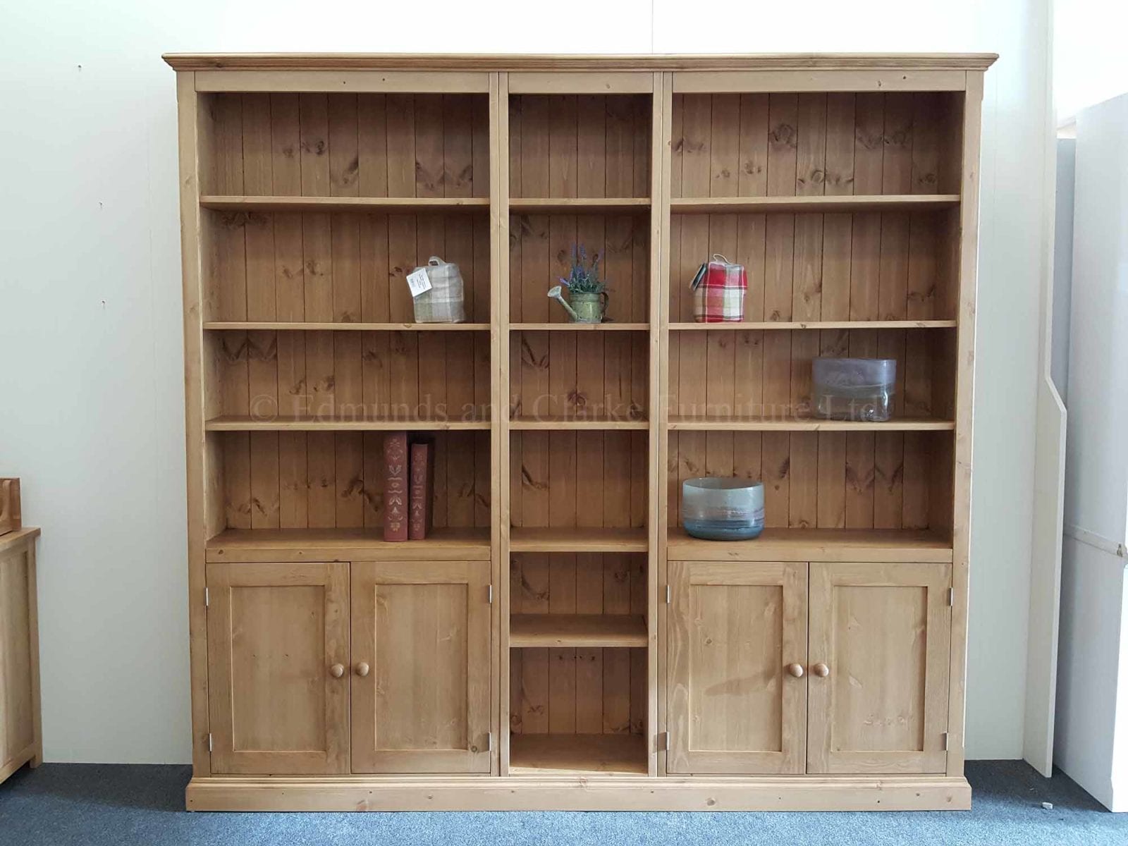 Bespoke Wide Pine Bookcase With Doors | Edmunds & Clarke Lts